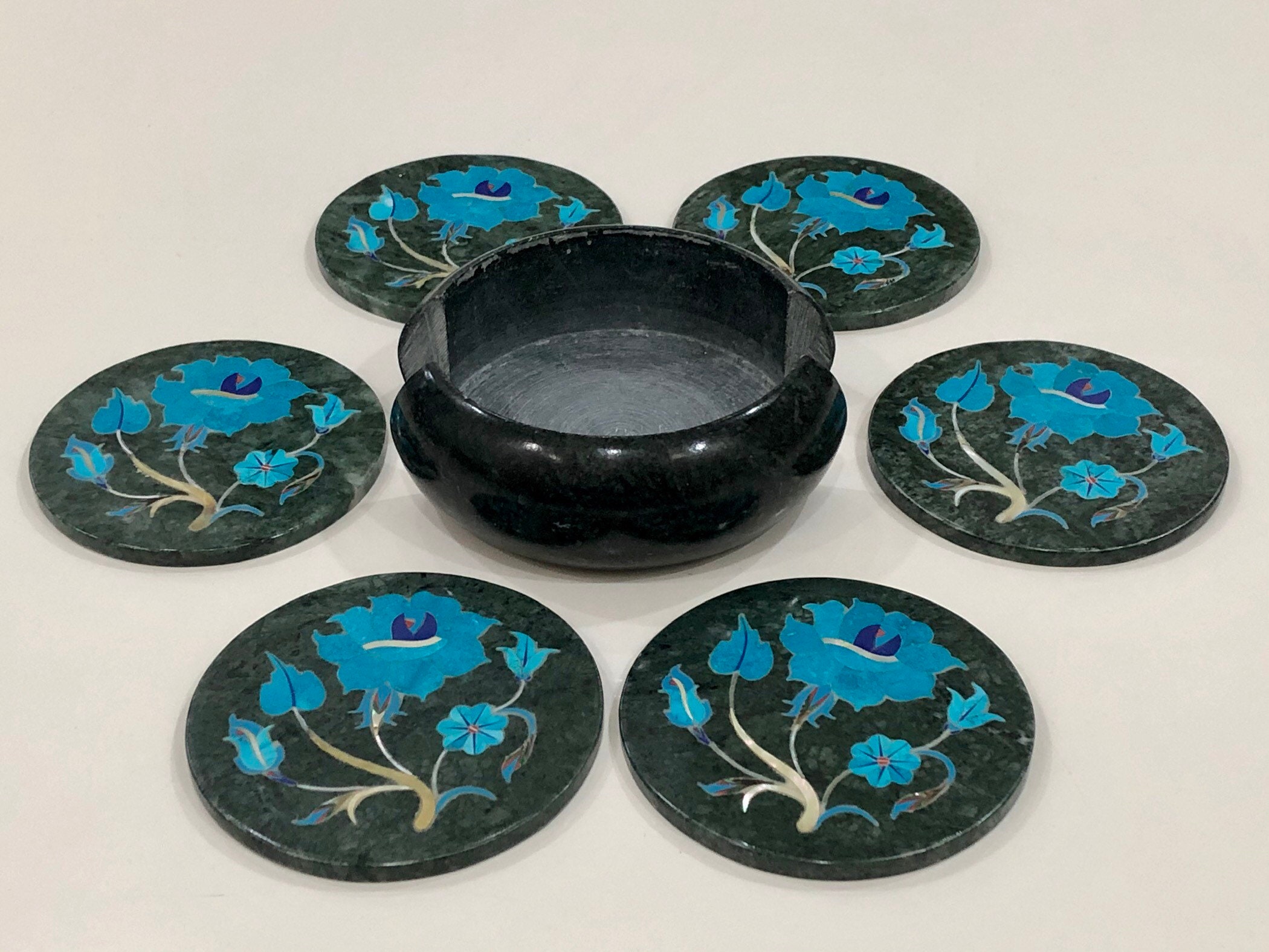 Coasters For drinks Marble Inlay Coaster Set With Holder | Etsy