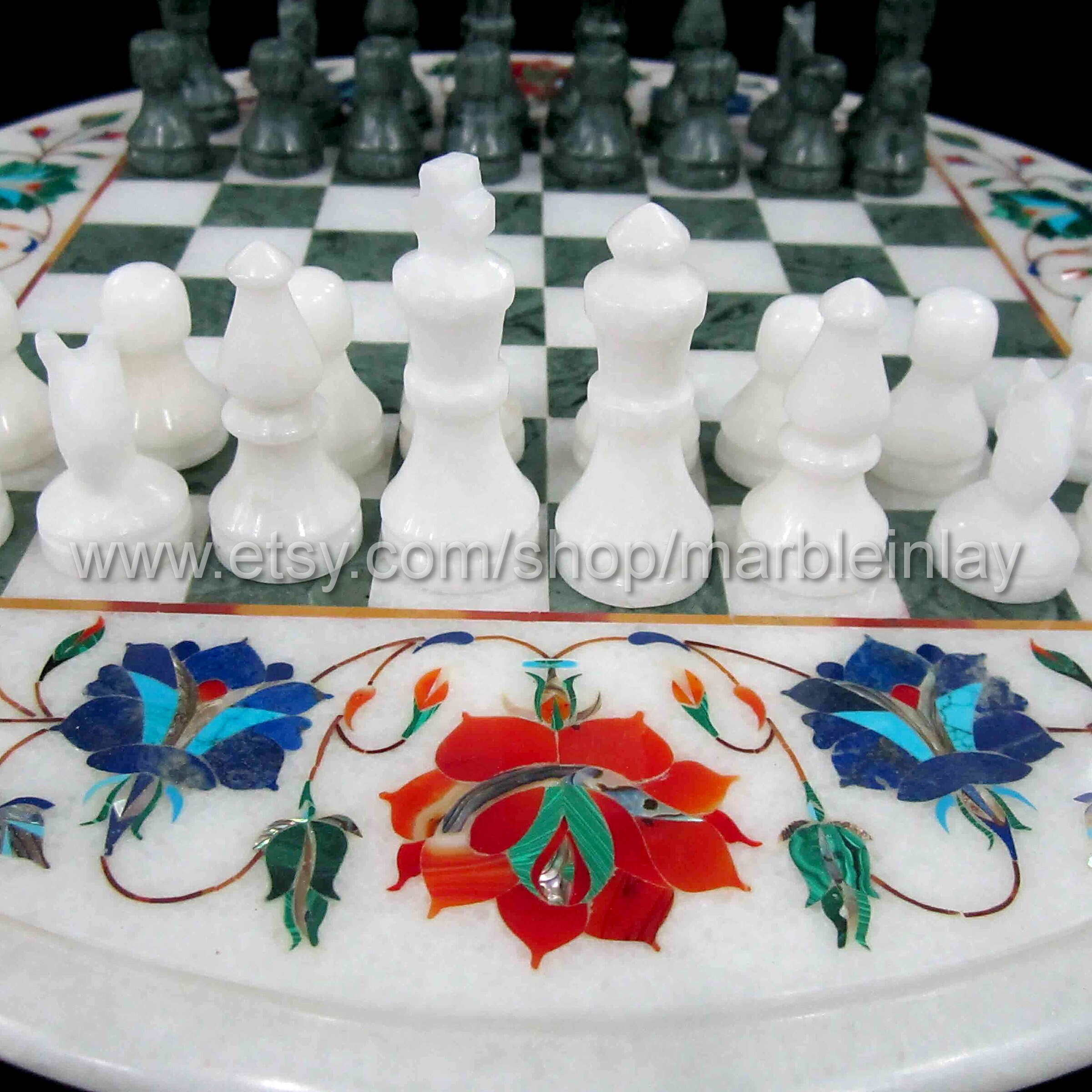 Round Marble Chess Sets With Board | Etsy
