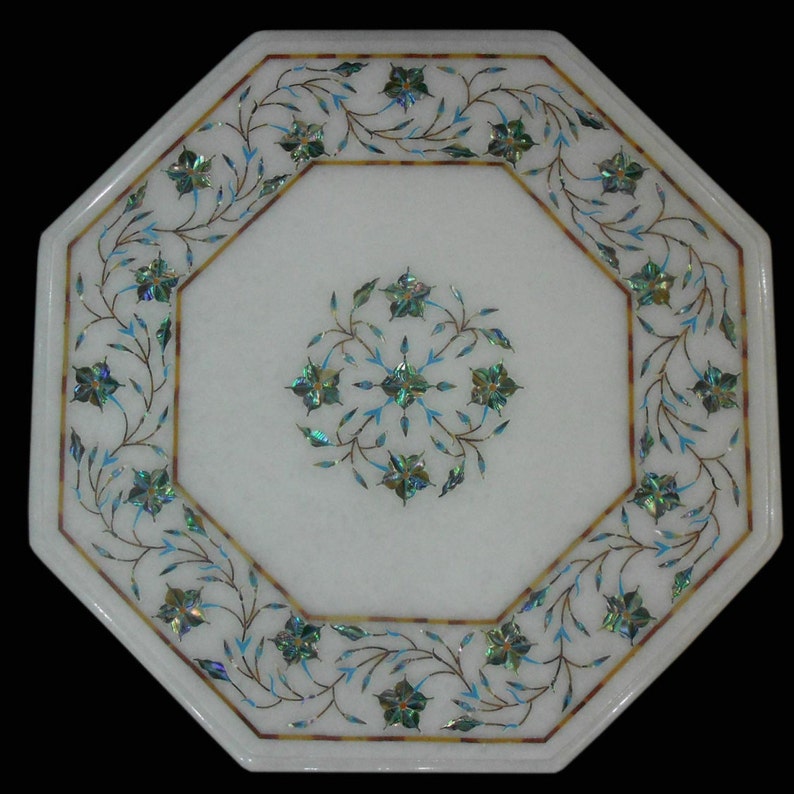 White Marble Side Table Top Abalone Shell Inlay - Etsy
