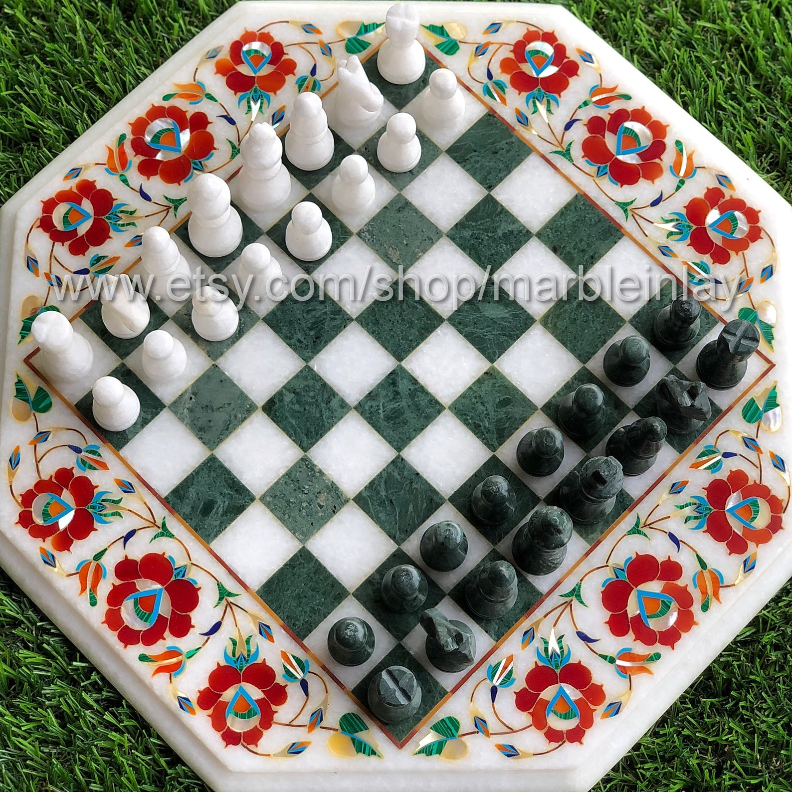 Marble Stone Chess Set Game Board Marble Inlay Chess Table - Etsy