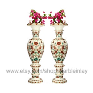 Large Marble Vases Inlay Floor Vases Set of Two Rustic Porch - Etsy