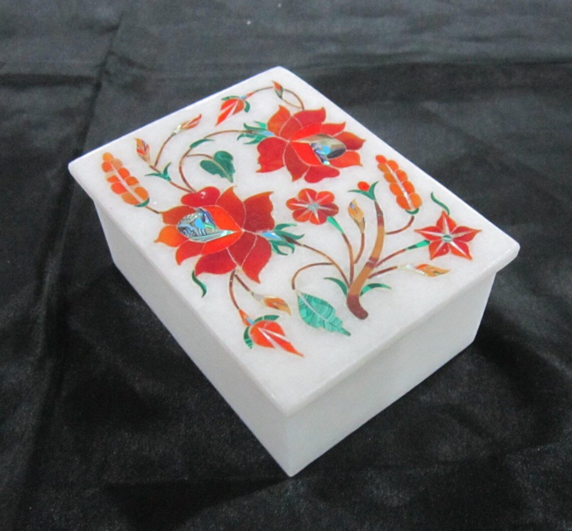White Marble Inlay Jewelry Box - Etsy