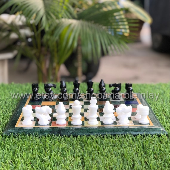 Green Marble Chess Set With Board - Etsy