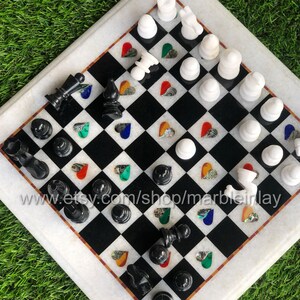 Premium Chess Board With Stone Chess Set Pieces Heart Inlay - Etsy