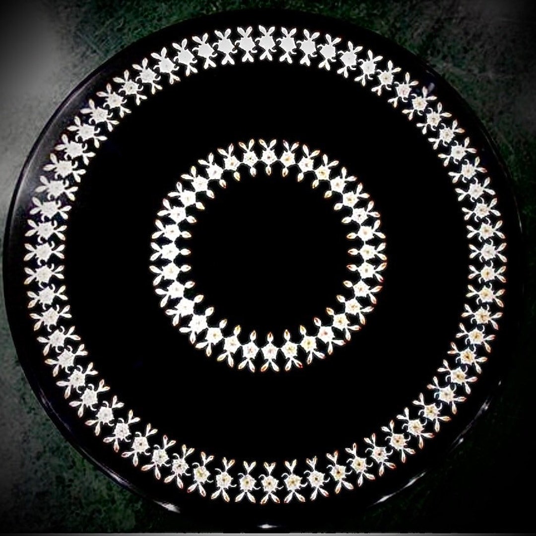Black Marble Inlay Table Top Round - Etsy