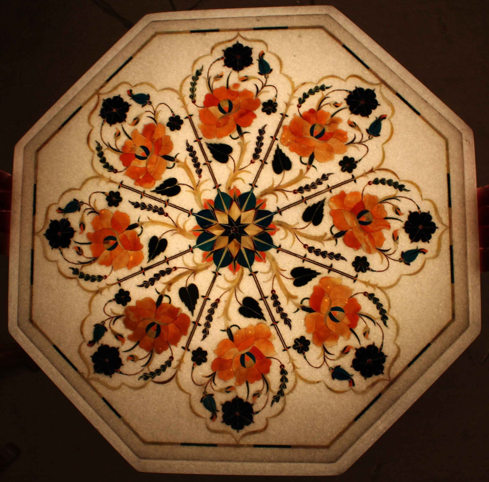 Marble Coffee Table Hand Made Stone Inlay End Tables Antique | Etsy