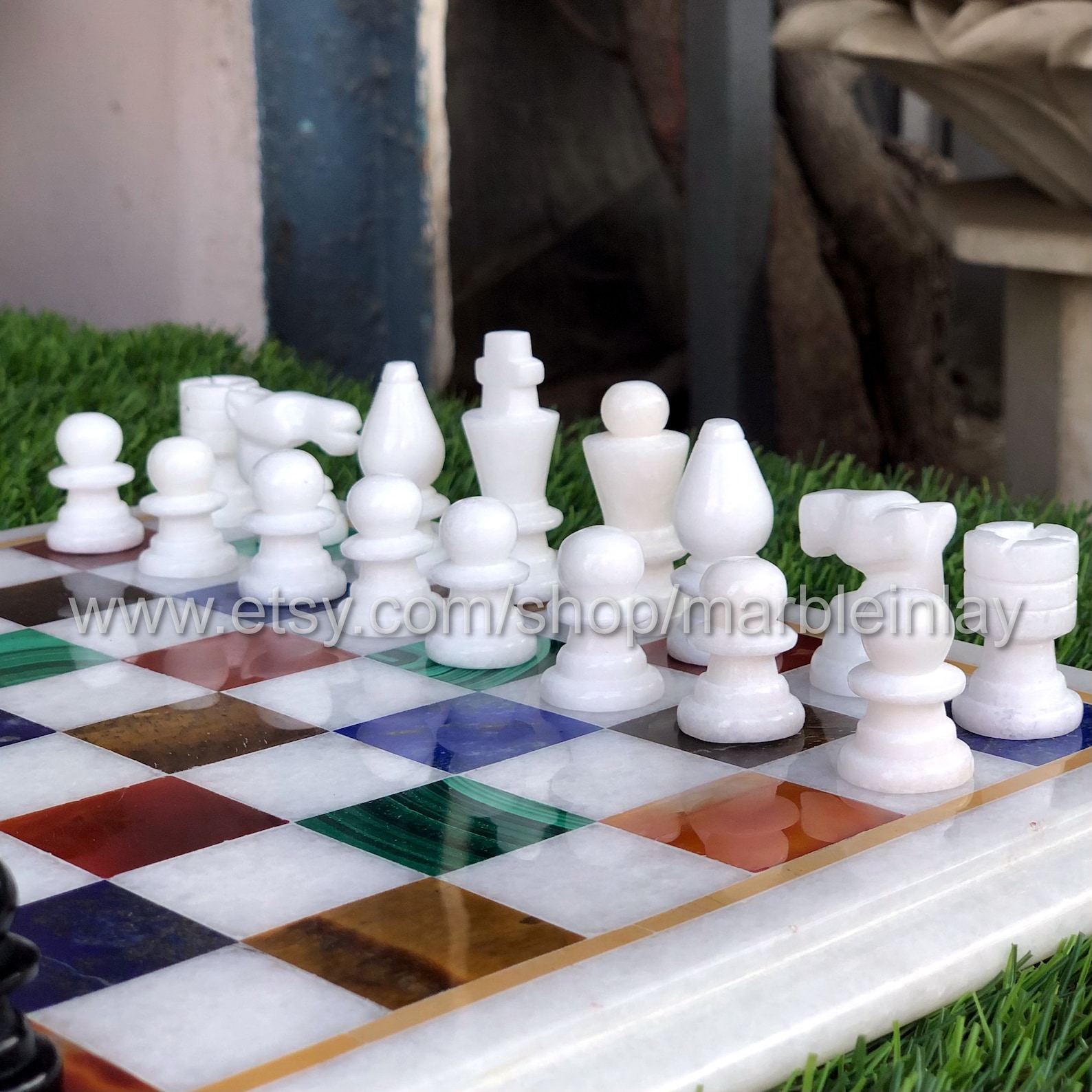 Marble Chess Set With Board Handmade Inlay With Natural | Etsy