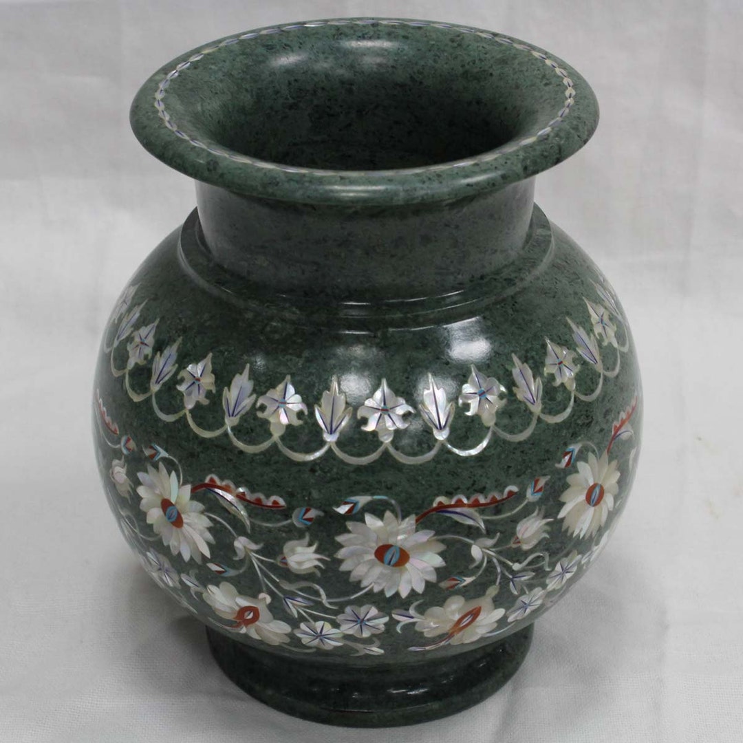Marble Inlay Flower Pot / Antique Stone Inlaid Vases Perlmutt Vase - Etsy
