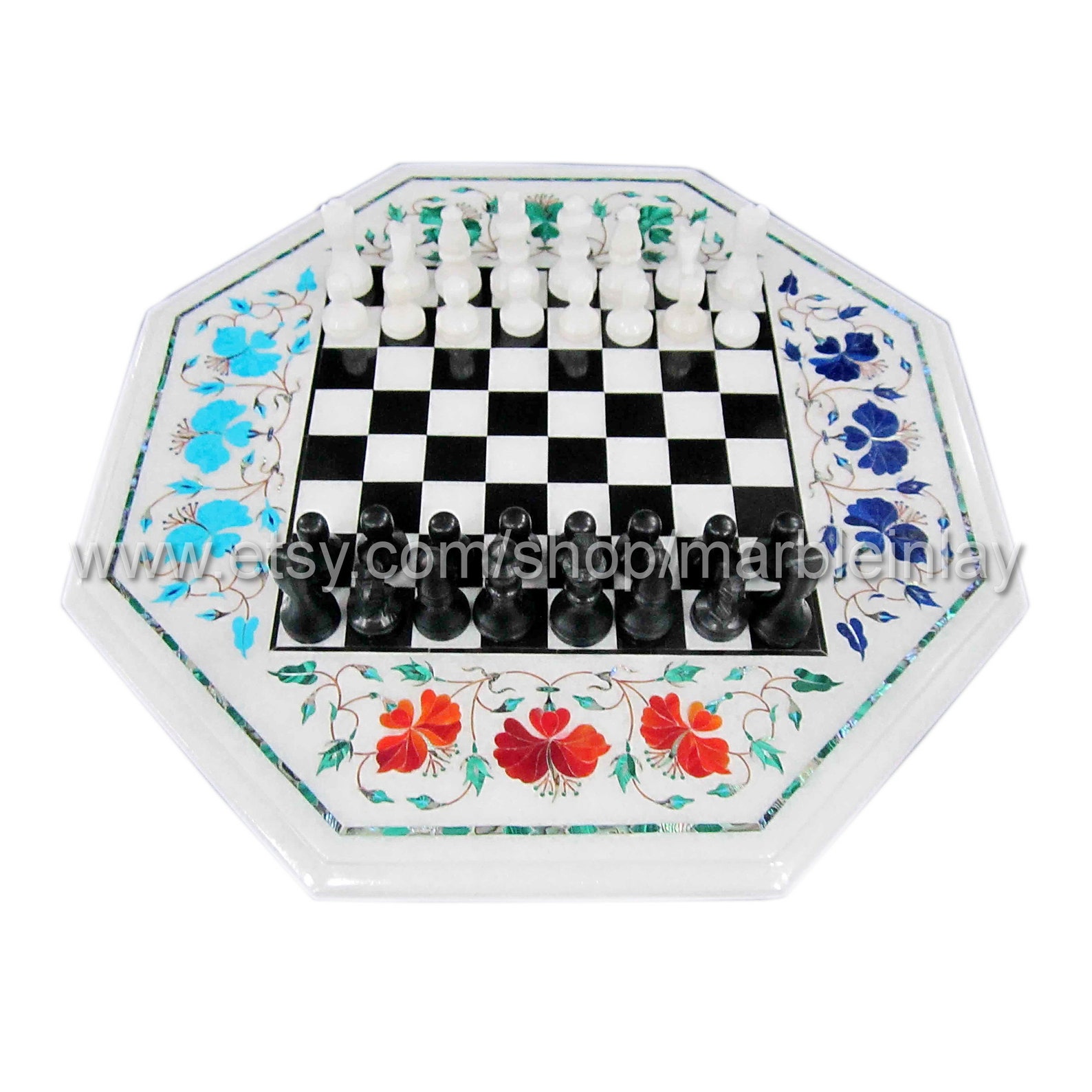 Marble Inlay Chess Table With Chess Set Board Games | Etsy