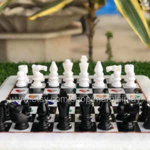 Premium Chess Board With Stone Chess Set Pieces Heart Inlay - Etsy