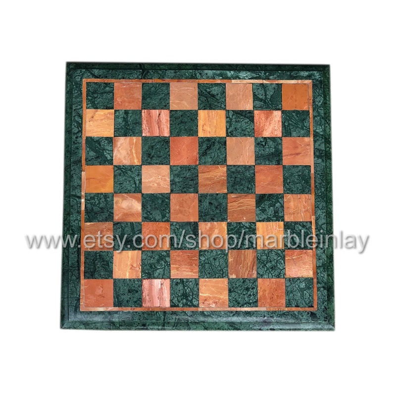 Green Marble Chess Board With Stone Chess Pieces Set | Etsy