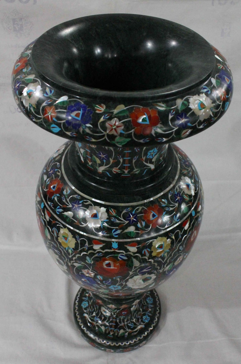 Flower Vase Hand Carved Marble Inlay Flowers Pot Inlaid With - Etsy
