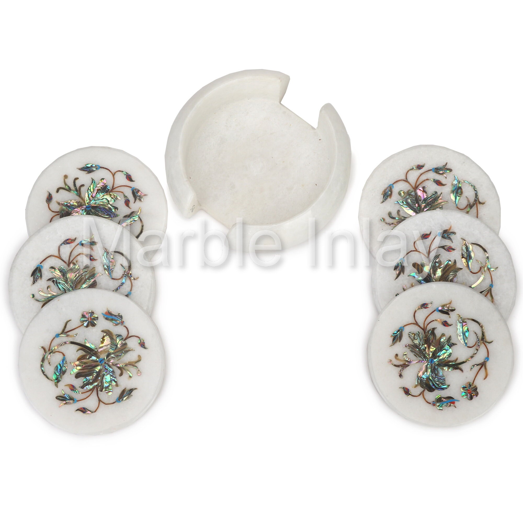 Marble Coasters Set With Holder for Drinks Unique Inlay Pietra | Etsy