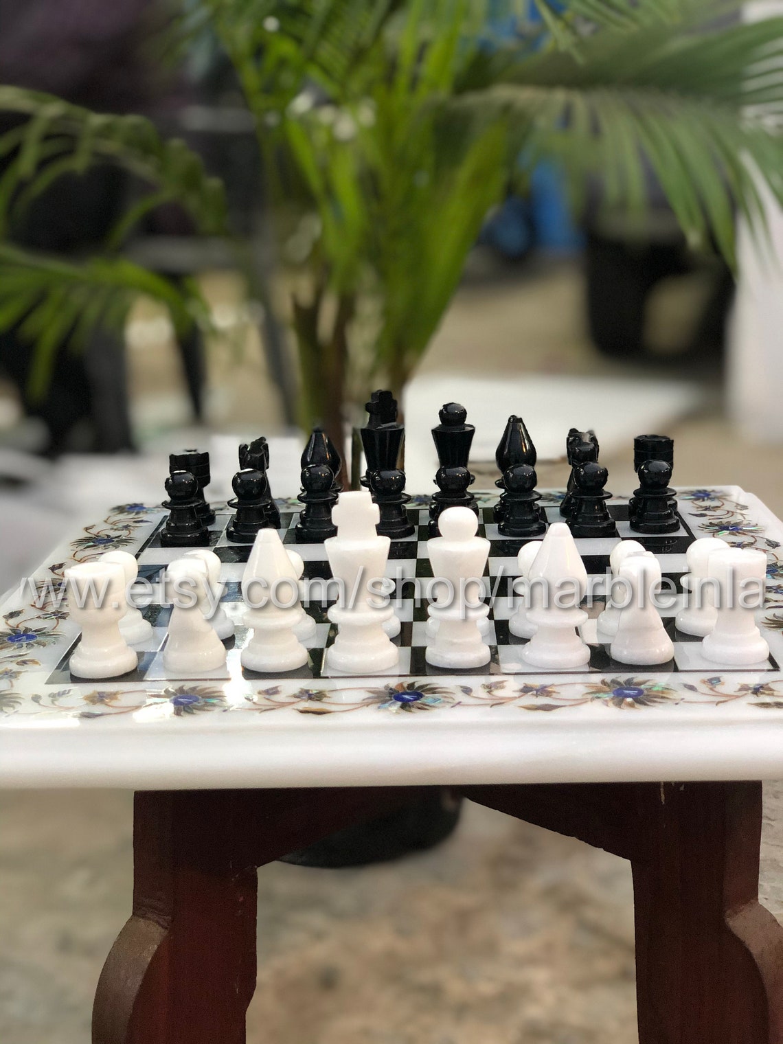 White Marble Chess Set With Board Premium Abalone Shell Inlay | Etsy