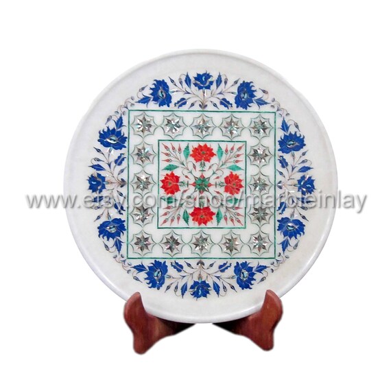Geometric Floral Wall Plate Marble Inlay Decorative Plate for | Etsy