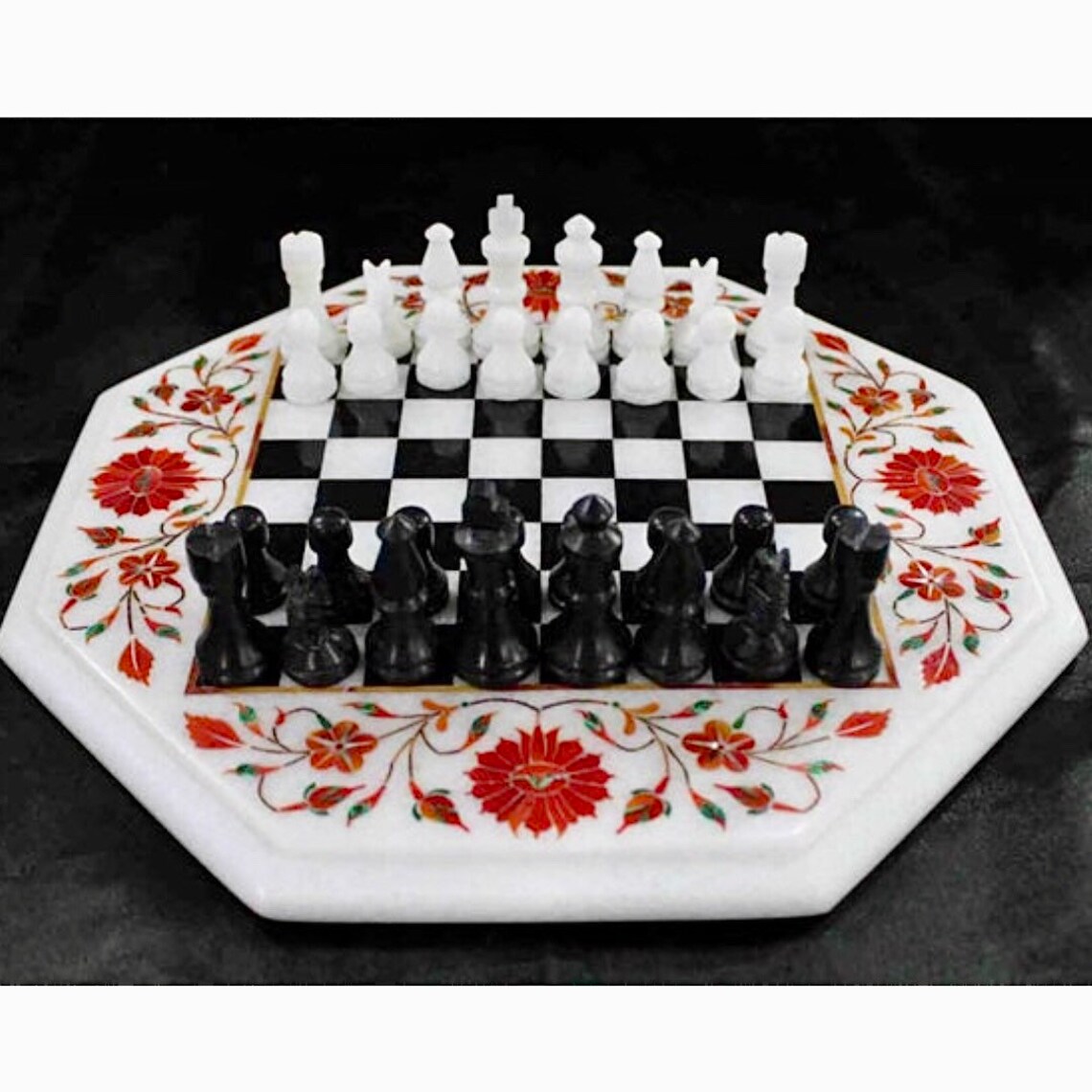 Chess Board With Chess Pieces Marble Inlay Chess Table for | Etsy