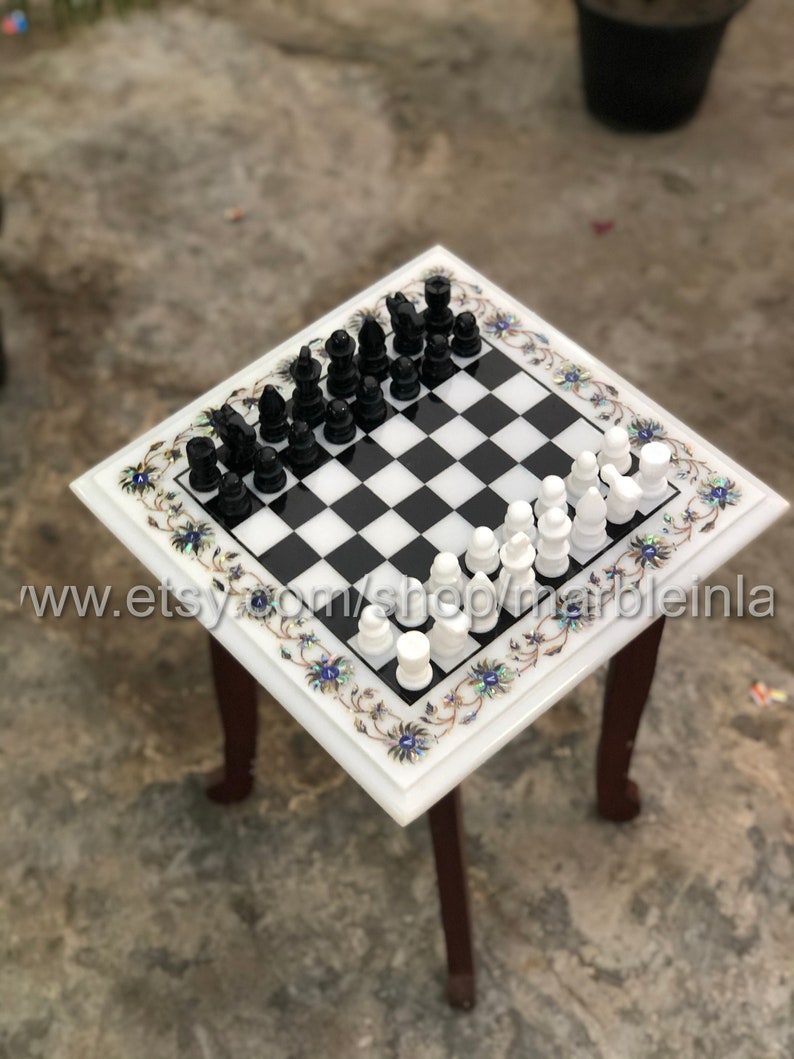 White Marble Chess Set With Board Premium Abalone Shell Inlay - Etsy