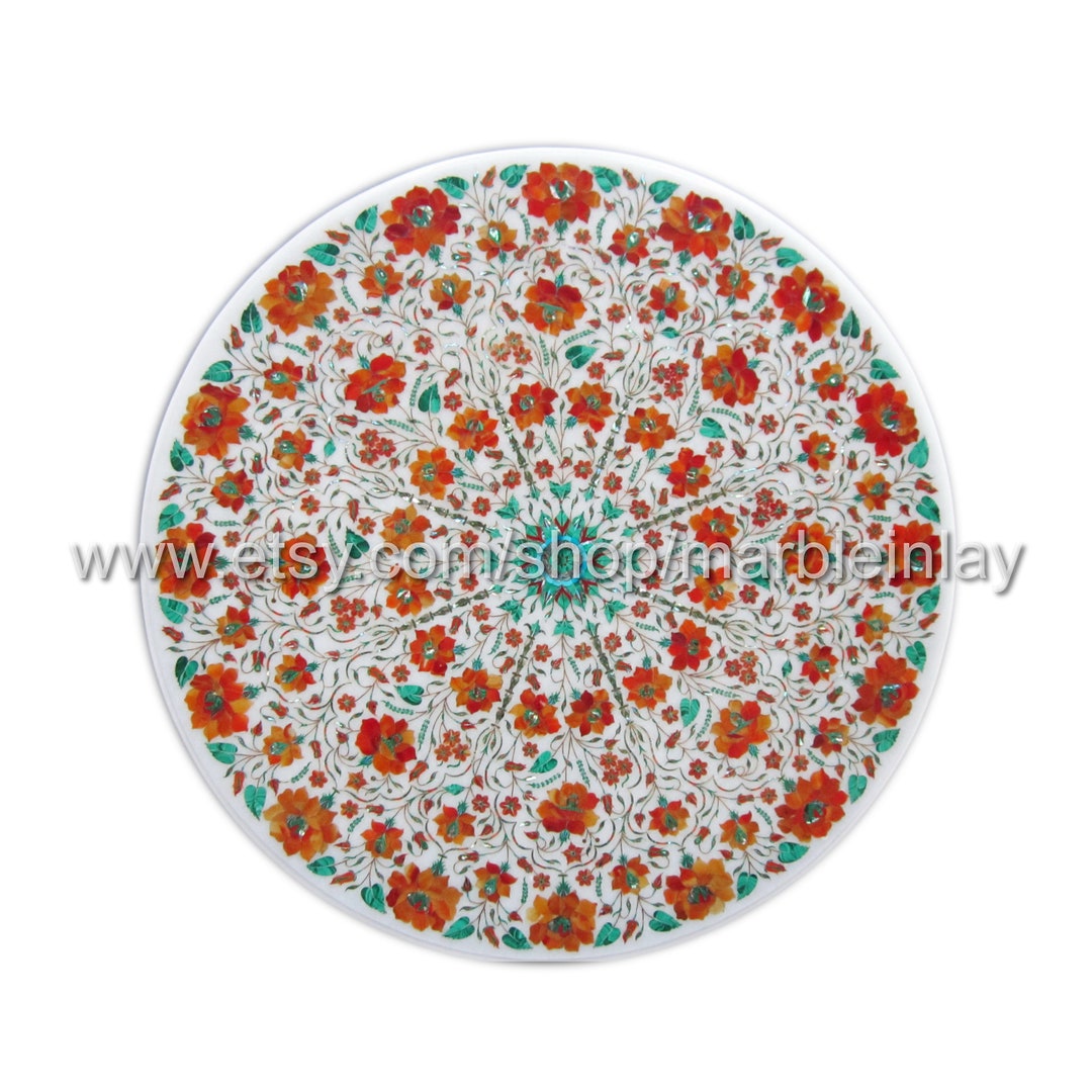 Round White Mable Inlay Coffee Table Living Room Furniture - Etsy