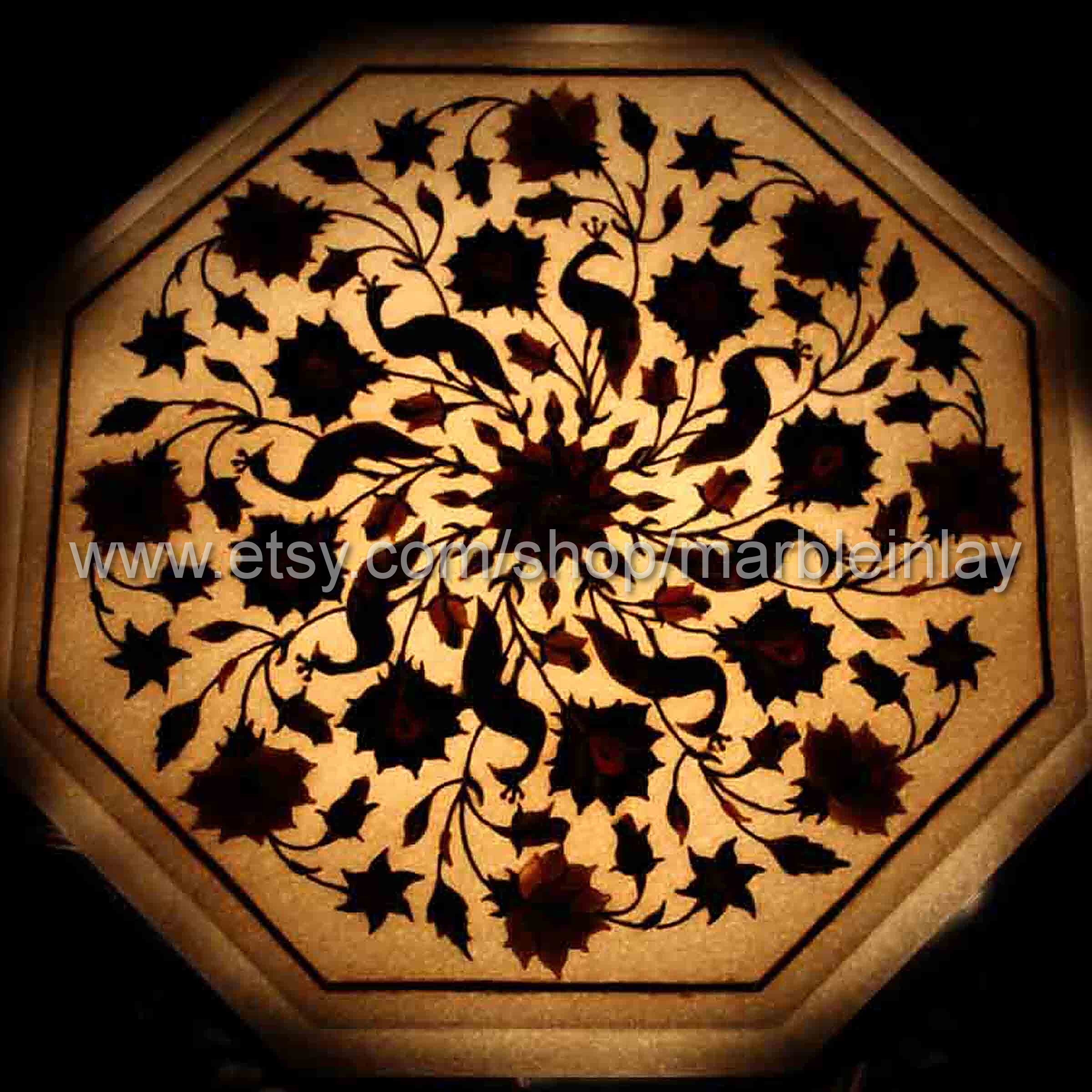 Small Coffee Table / Marble Inlay Bedside Table / Bedroom | Etsy