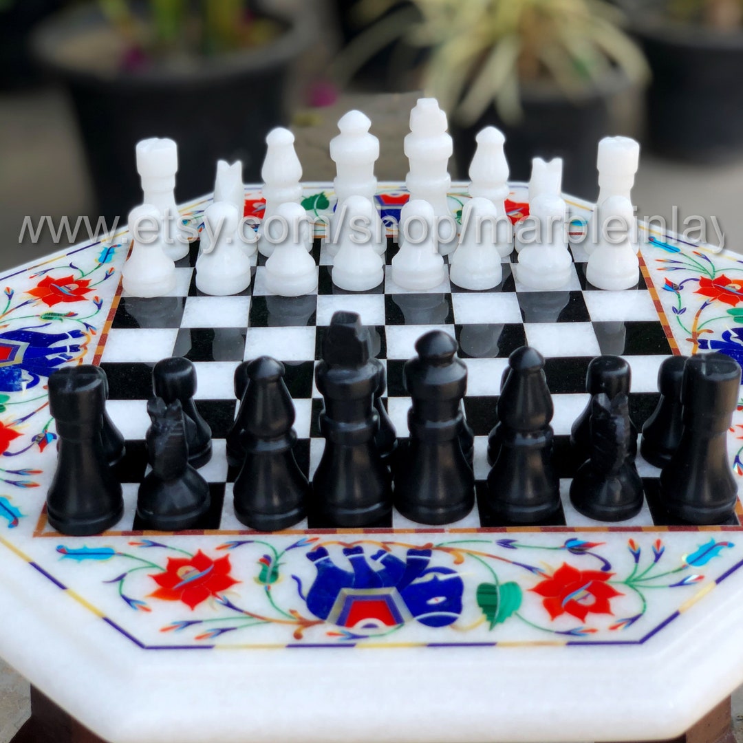 Stone Chess Set With Marble Board Handmade Inlay Game for Gifts - Etsy