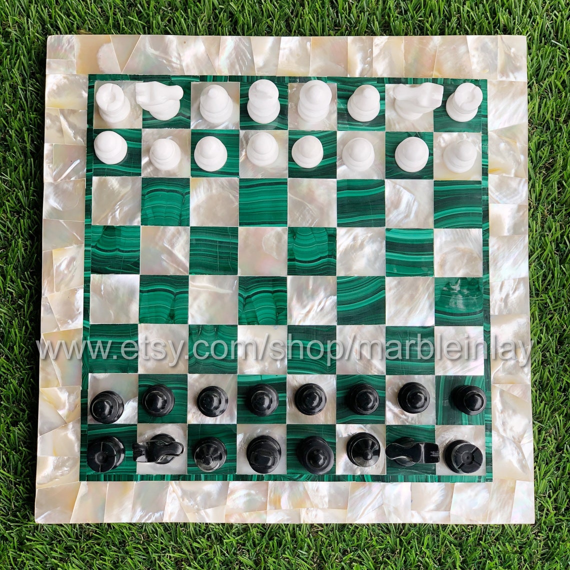 Stone Chess Pieces Set Marble Inlay Chess Board Tournament - Etsy