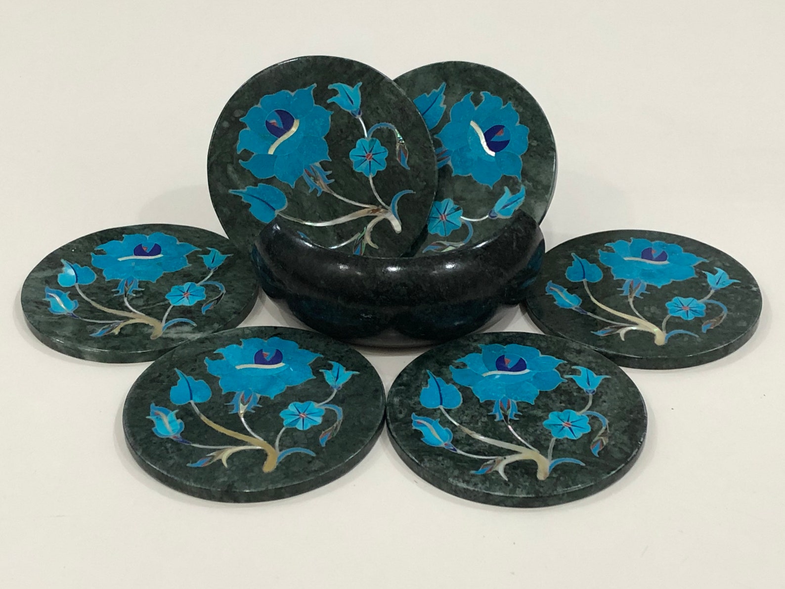 Coasters for Drinks Marble Inlay Coaster Set With Holder - Etsy