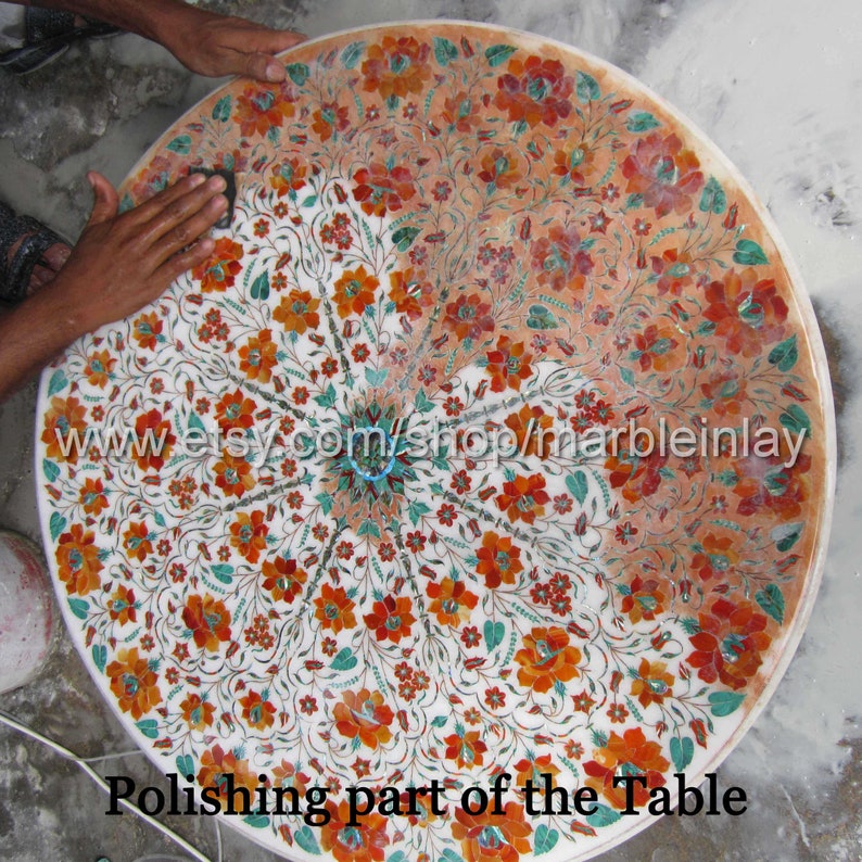 Round White Mable Inlay Coffee Table Living Room Furniture - Etsy