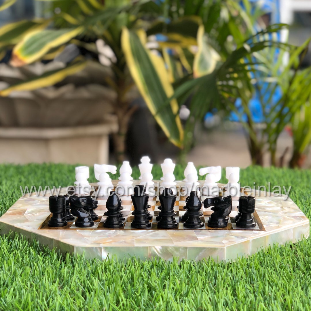 Chess Set Board With Stone Chess Piece Set Marble Inlay Tiger Eye Chess ...