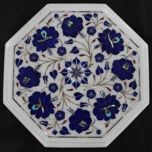 Blue Coffee Table Marble Inlay Side Table Top - Etsy