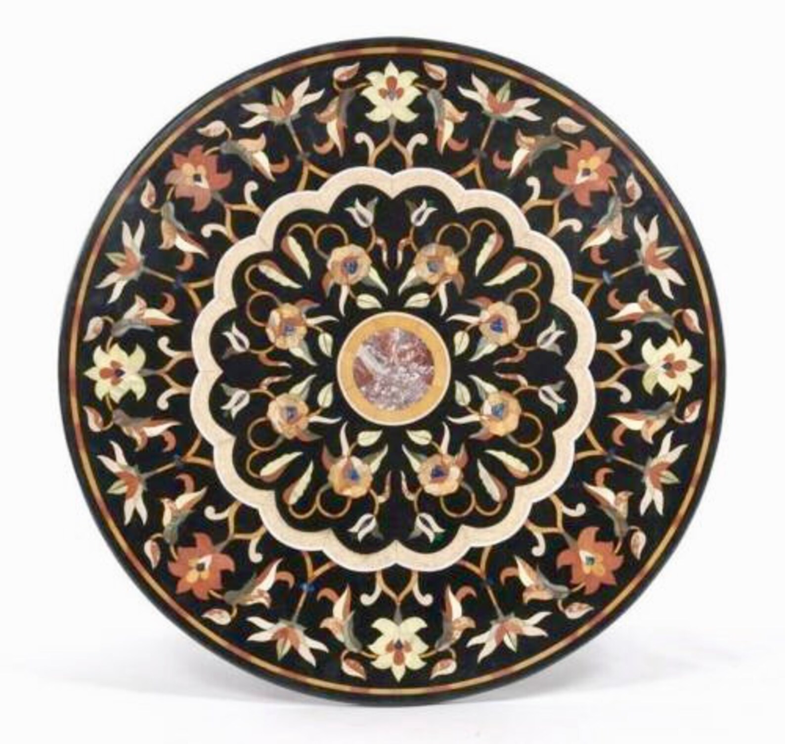 Round Black Marble Inlay Dining Table With Pedestal - Etsy