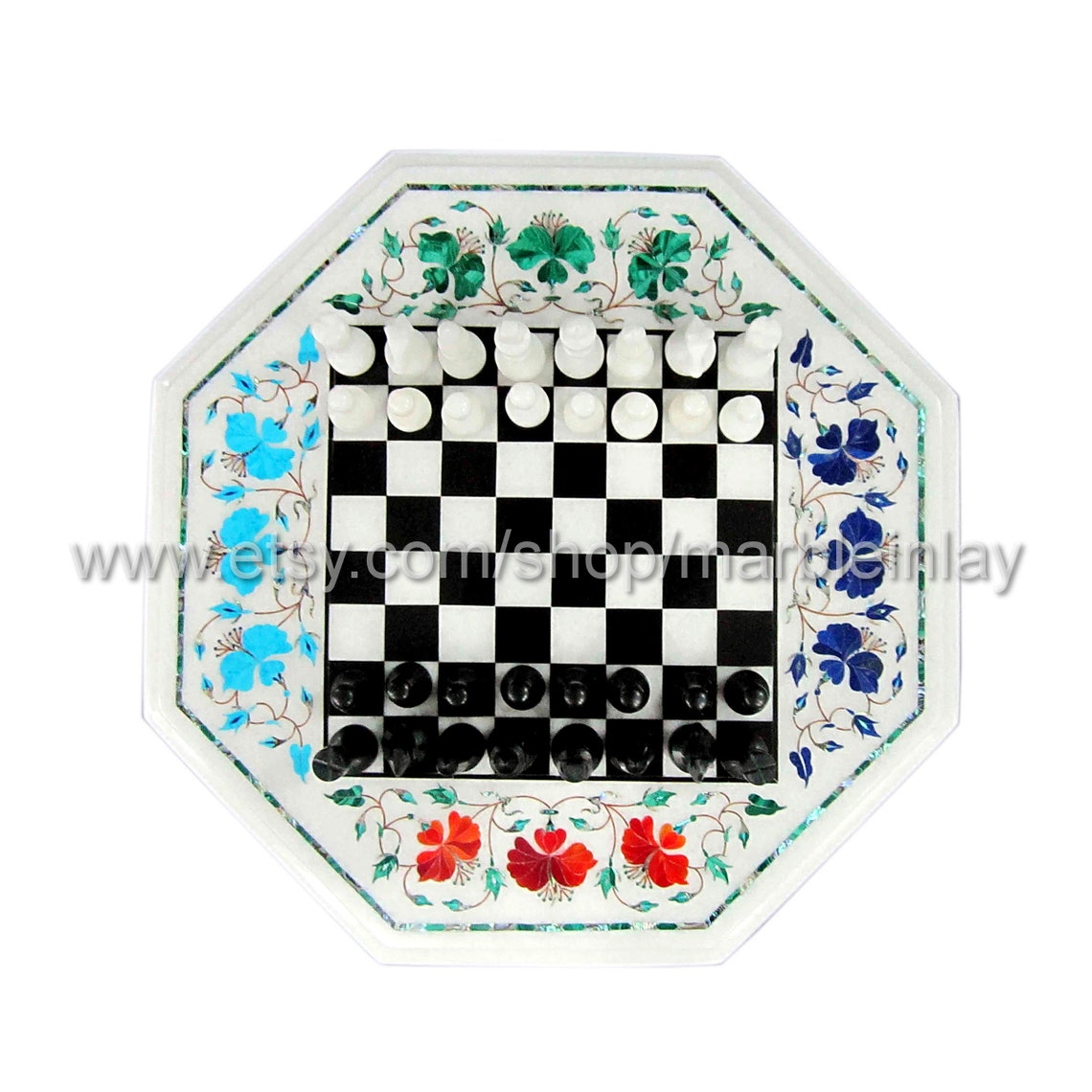 Marble Inlay Chess Table With Chess Set Board Games | Etsy