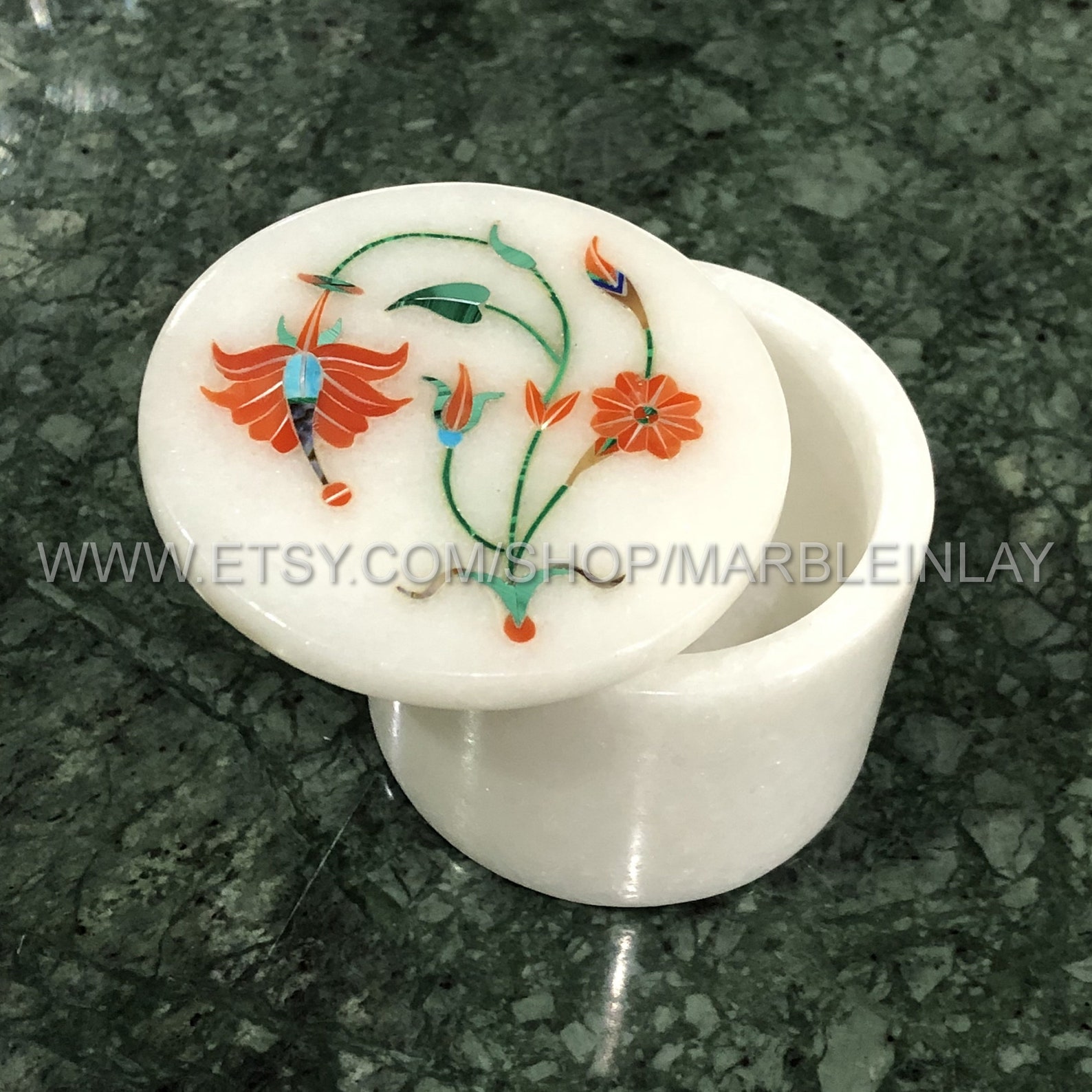 Inlay Ring Box Round Marble Stone Inlay Jewelry Boxes for Wedding Gifts ...
