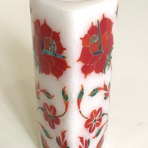 Marble Inlay Vase Hand Made Tree of Life Design and Tea Light Candle ...