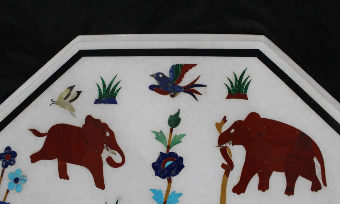 Marble Table Top Mosaic Art White Coffee Table Top Inlay With - Etsy