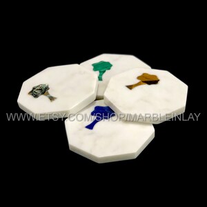 Marble Hexagon Coasters Geometric Coasters Set of 4 Stone Inlay ...
