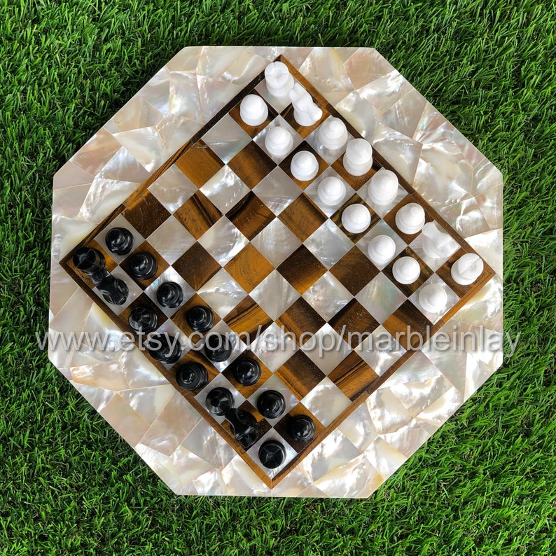 Chess Set Board With Stone Chess Piece Set Marble Inlay Tiger - Etsy