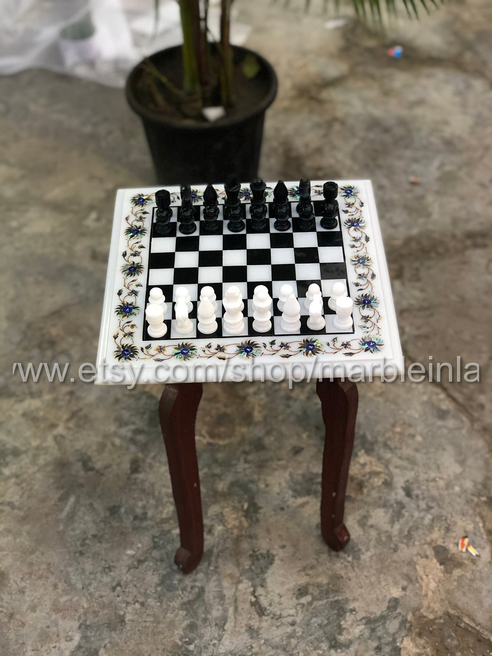 White Marble Chess Set With Board Premium Abalone Shell Inlay - Etsy