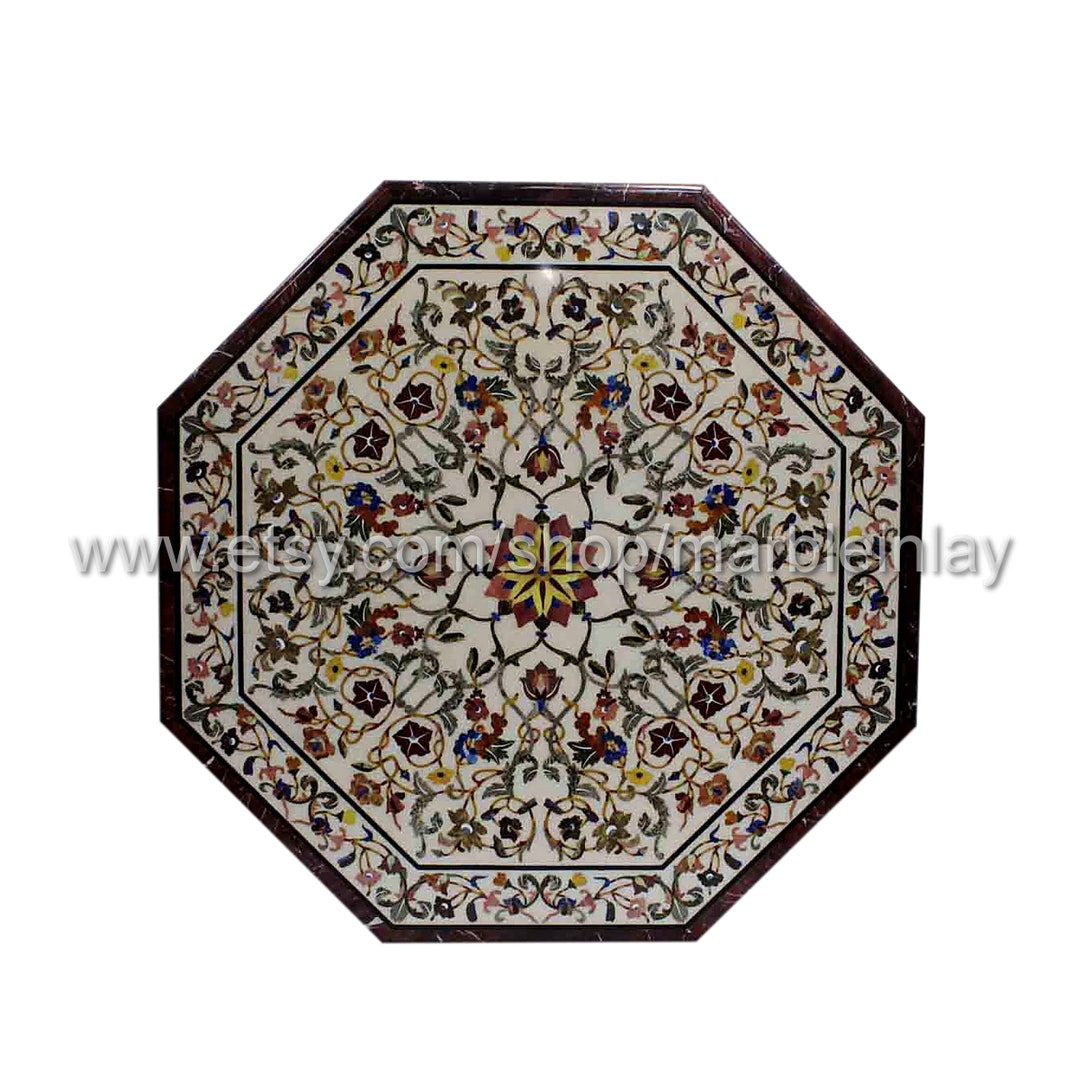 Dining Table Marble Top Handmade Stone Inlay Antique Pietra - Etsy