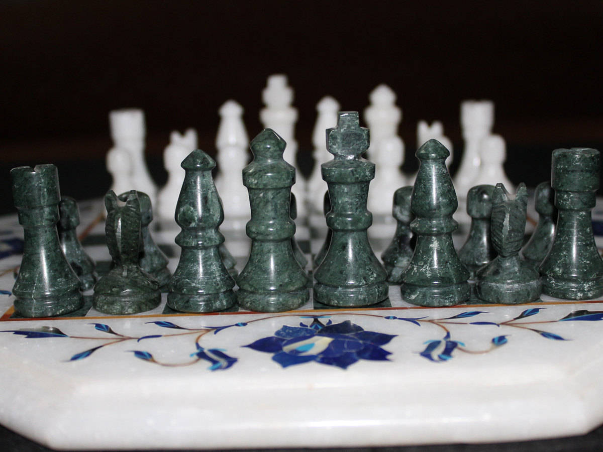 Classic Chess Set Marble Inlay Chess Board With Chess Pieces | Etsy