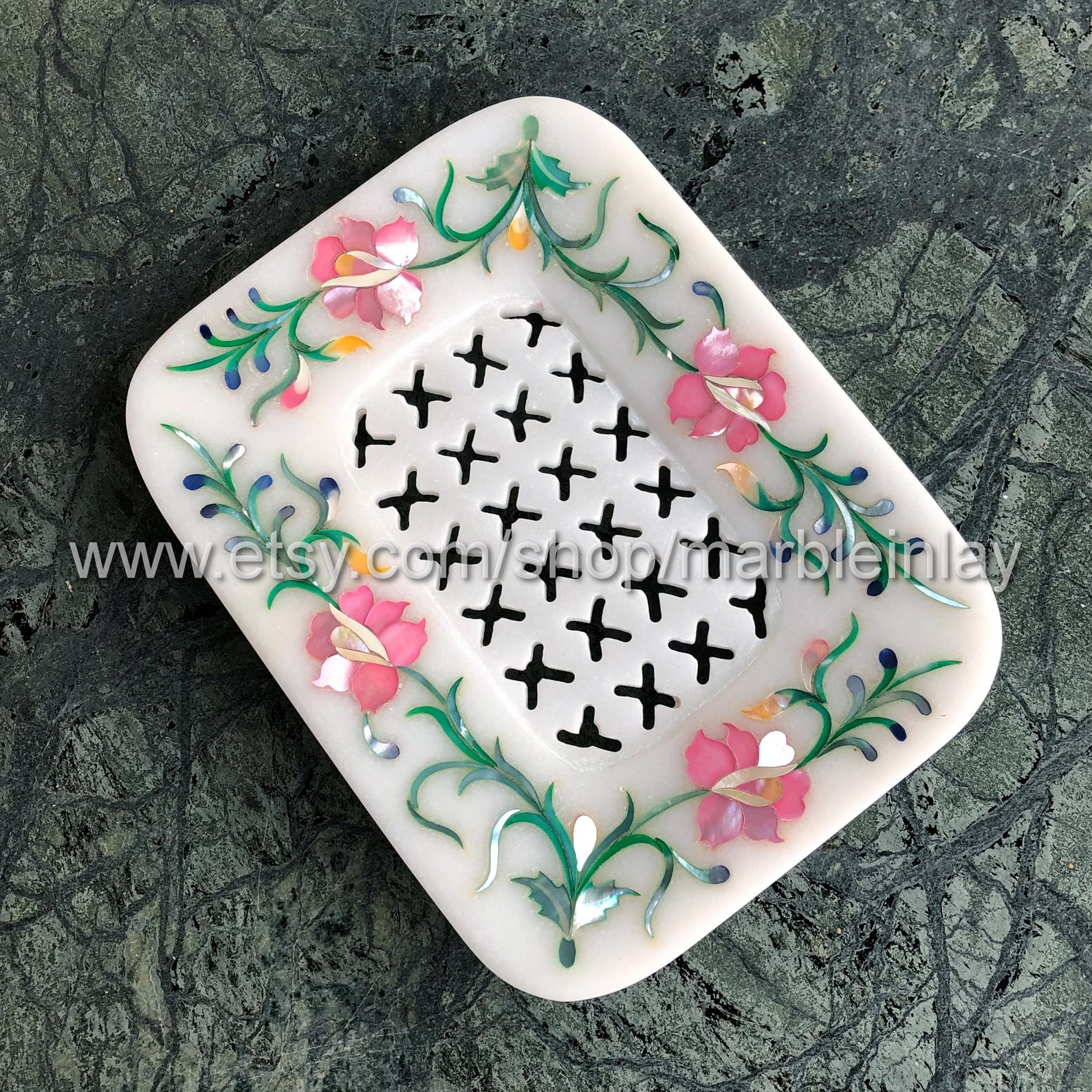 Soap Dish Made of Marble Inlay Handcrafted With Drainage - Etsy