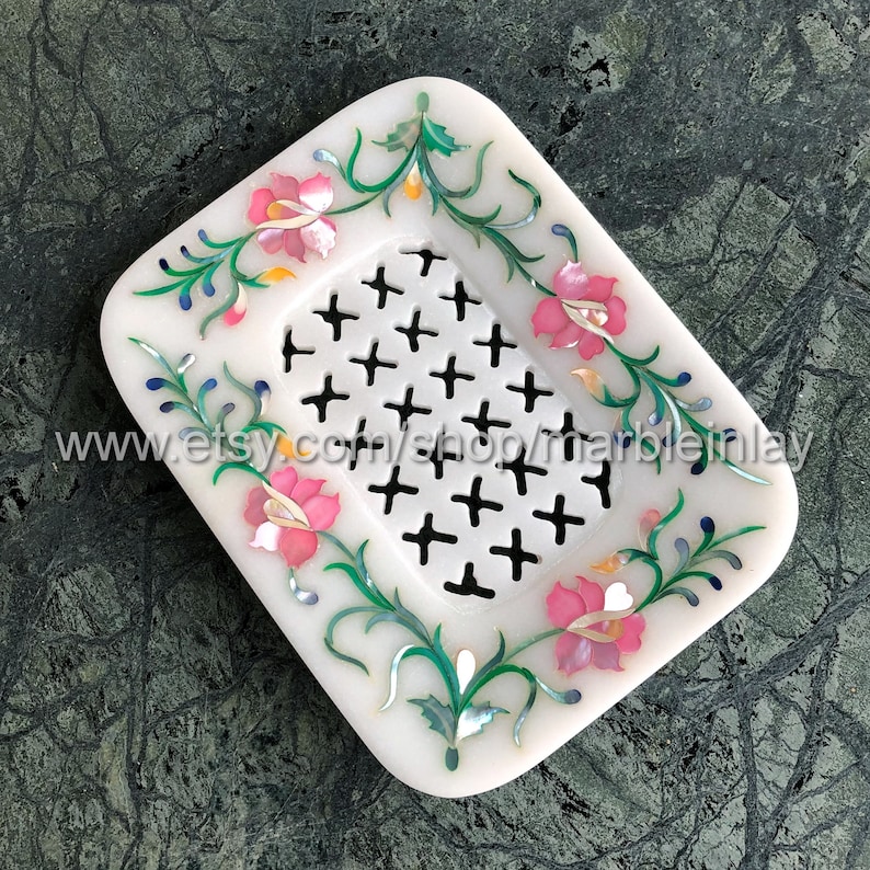 Soap Dish Made of Marble Inlay Handcrafted With Drainage - Etsy