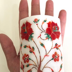 Marble Inlay Vase Hand Made Tree of Life Design and Tea Light Candle ...