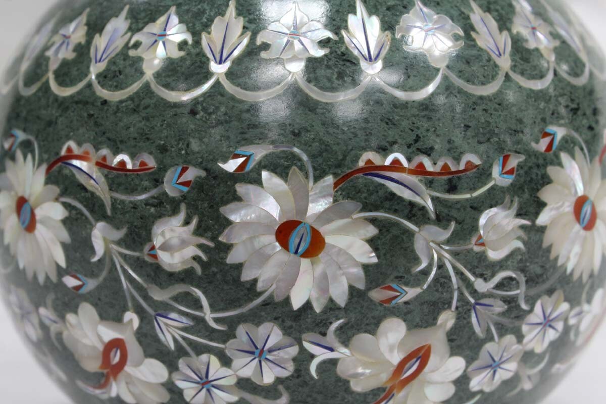 Marble Inlay Flower Pot / Antique Stone Inlaid Vases Perlmutt | Etsy