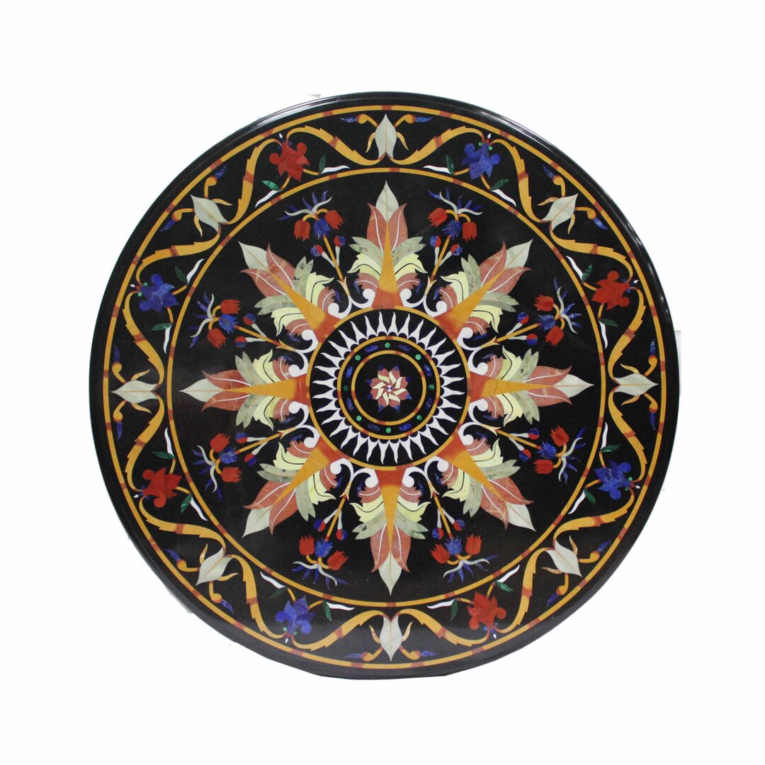 Round Marble Inlay Coffee Table Top - Etsy