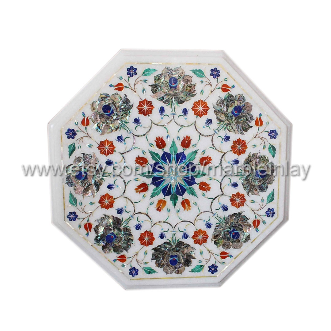 Abalone Shell End Table for Home Decor Marble Inlay Side Table for ...