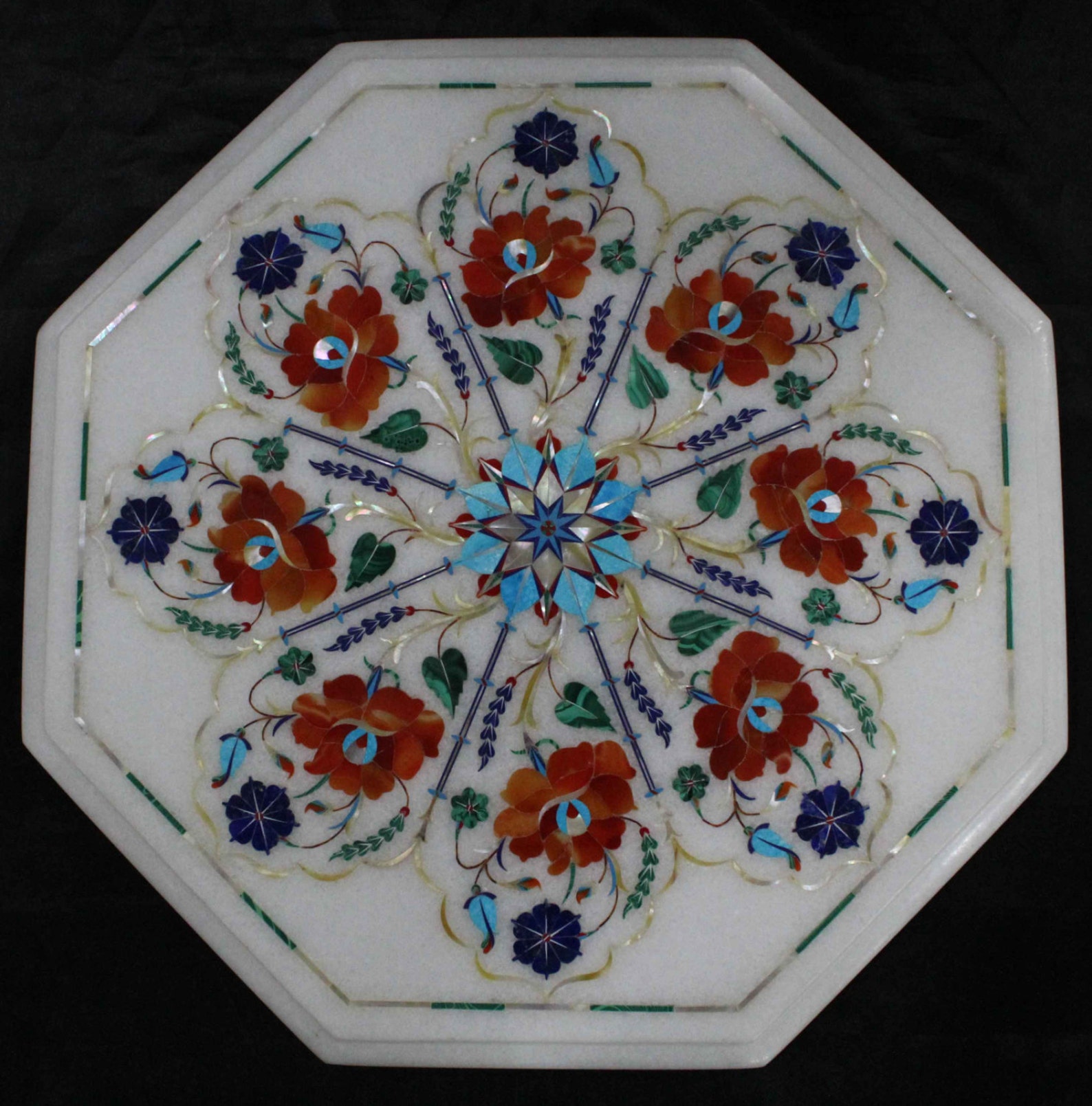 Marble Coffee Table Hand Made Stone Inlay End Tables Antique | Etsy