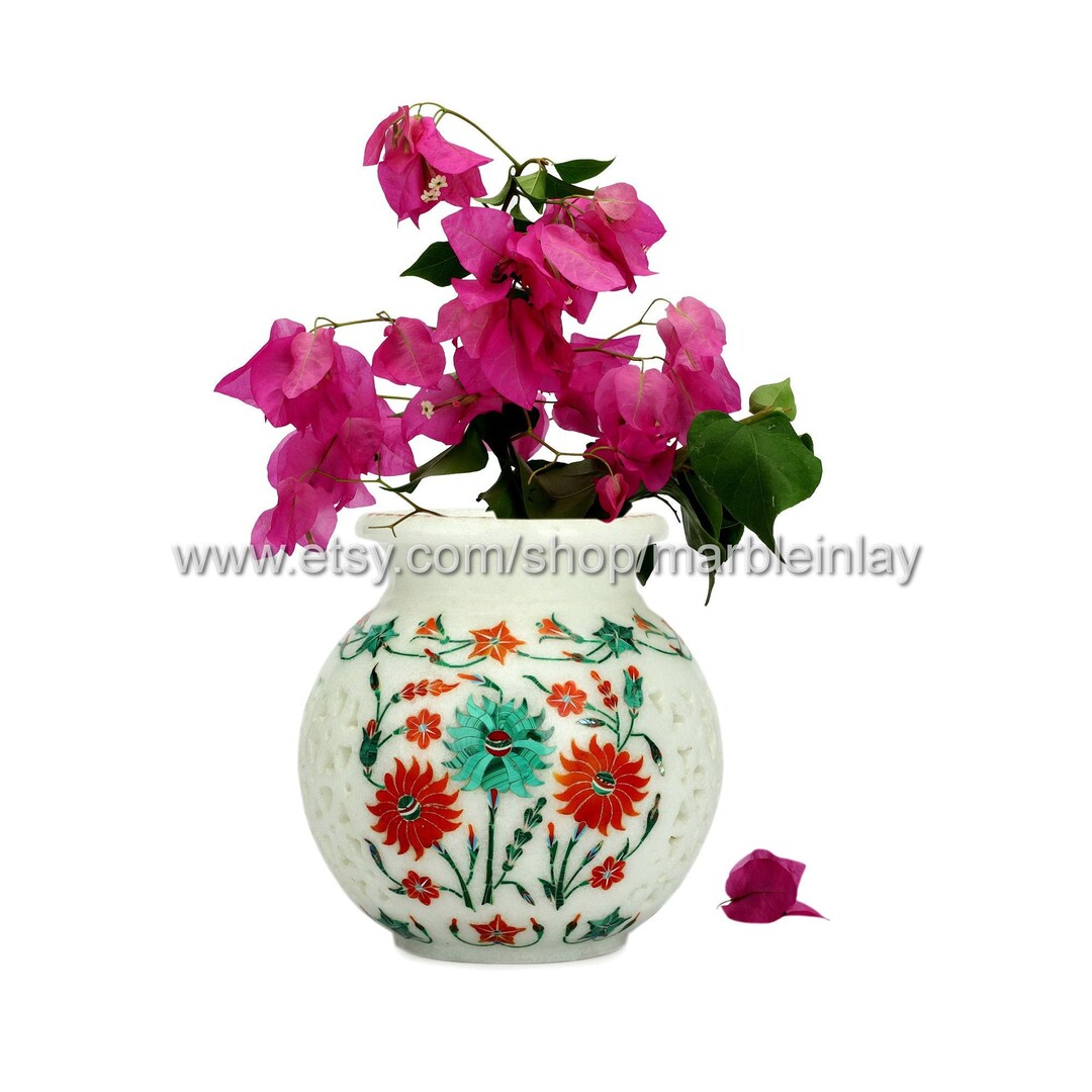 Vaso da fiori rosso vaso da fiori con intarsio in marmo - Etsy Italia