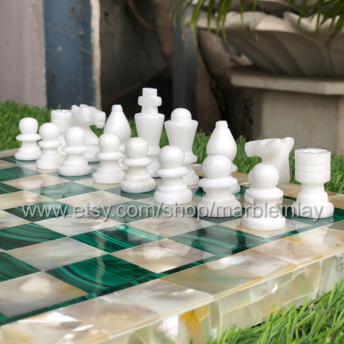 Stone Chess Pieces Set Marble Inlay Chess Board Tournament - Etsy