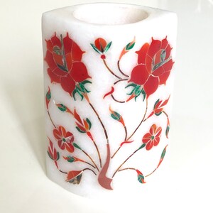 Marble Inlay Vase Hand Made Tree of Life Design and Tea Light Candle ...
