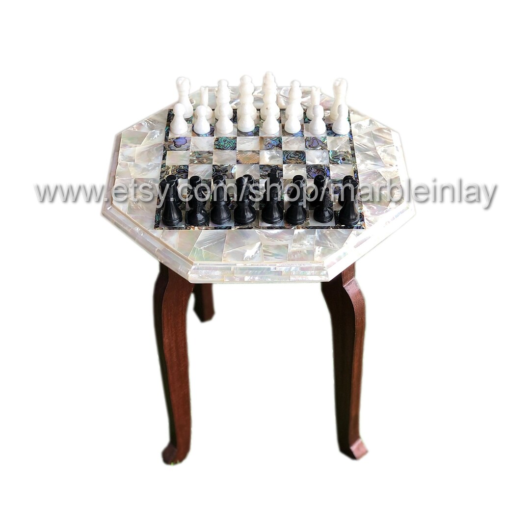 Marble Chess Set With Board Handmade Inlay With Mother of Pearl ...